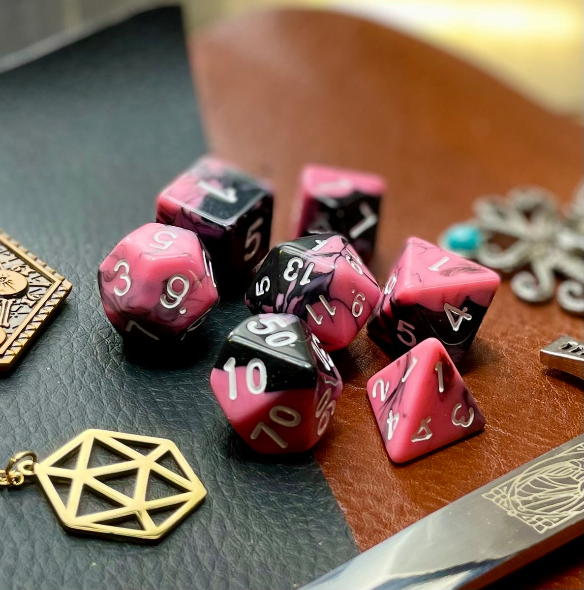 Elemental Pink and Black Polyhedral Dice Set – Fandomonium
