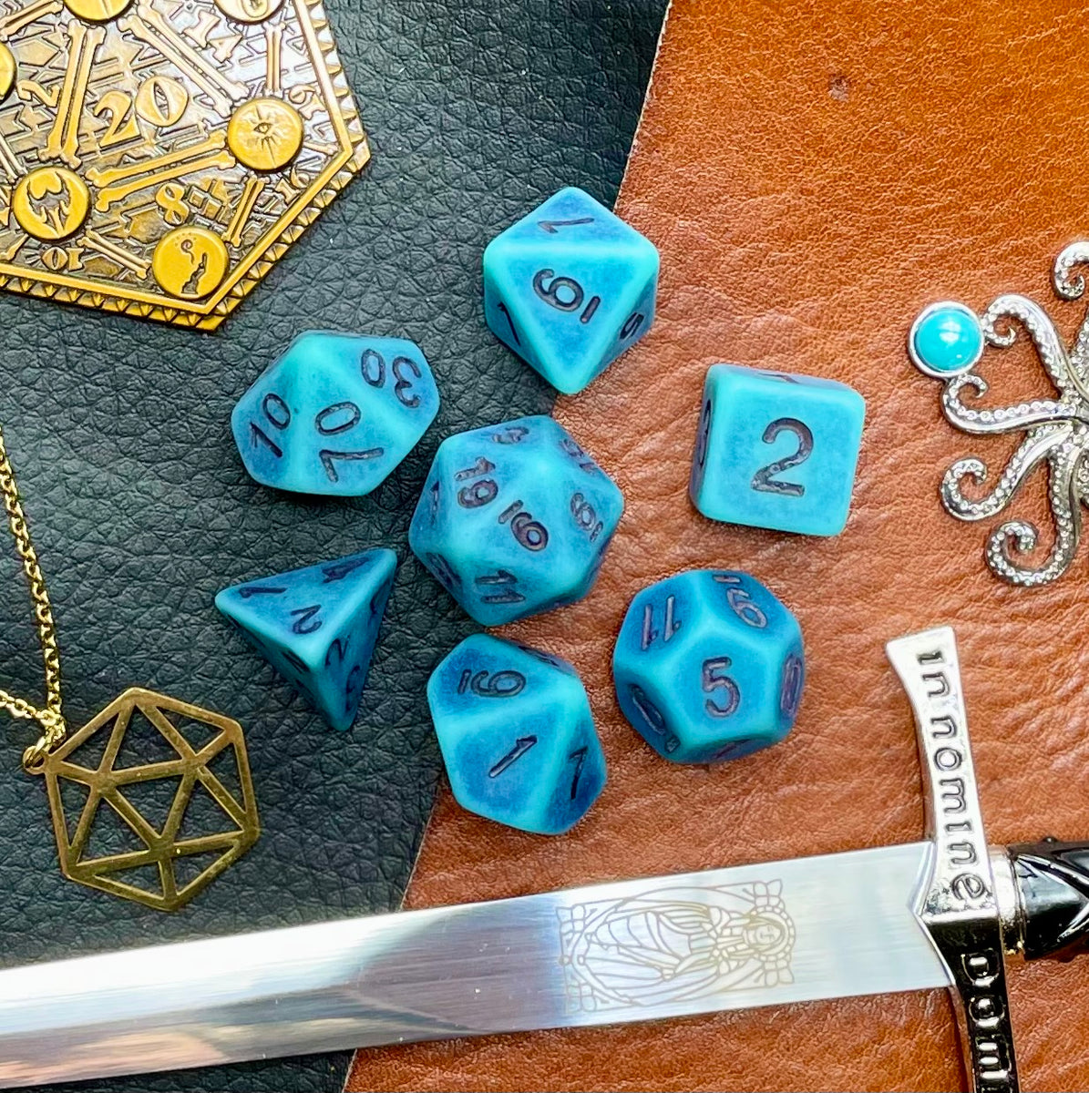Ancient Blue Polyhedral Dice Set – Fandomonium