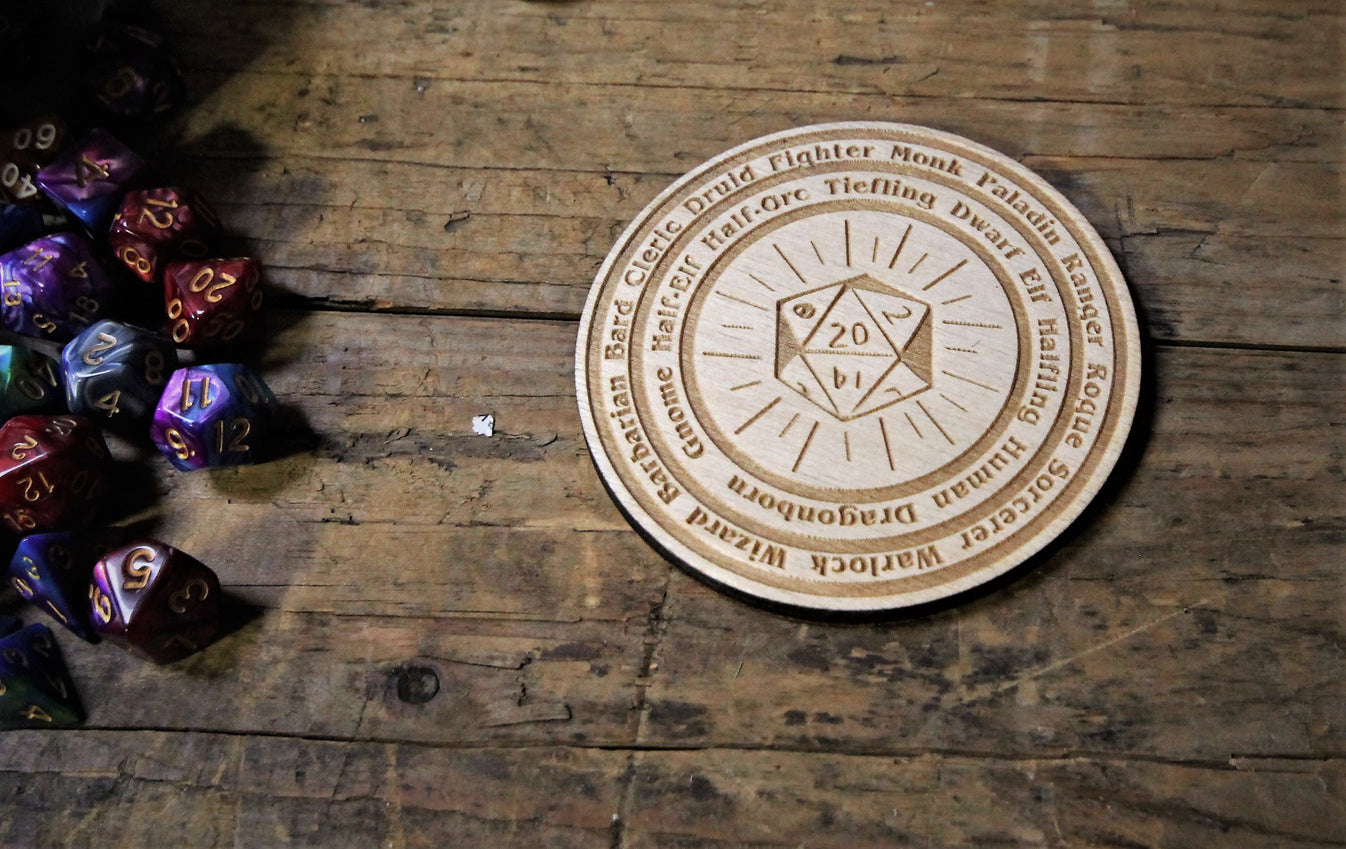 D20 'Character Wheel' Engraved Wooden Coaster – Fandomonium